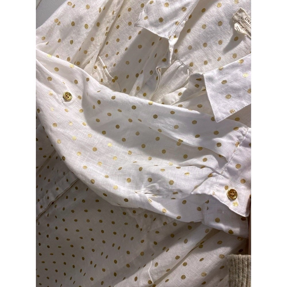 Charter Club | Tops | 0 Linen White Gold Metallic Polka Dot Roll Tab ...